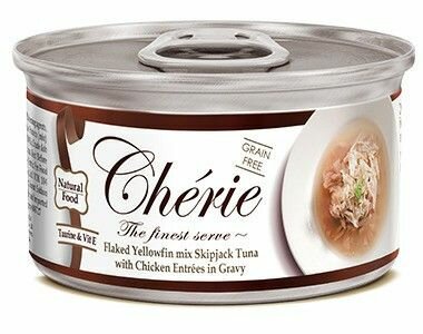 Корм влажный Pettric Cherie Flaked Yellowfin Mix, для взрослых кошек, с тунцом и курицей в подливе, 960г ( 80г х 12шт. )