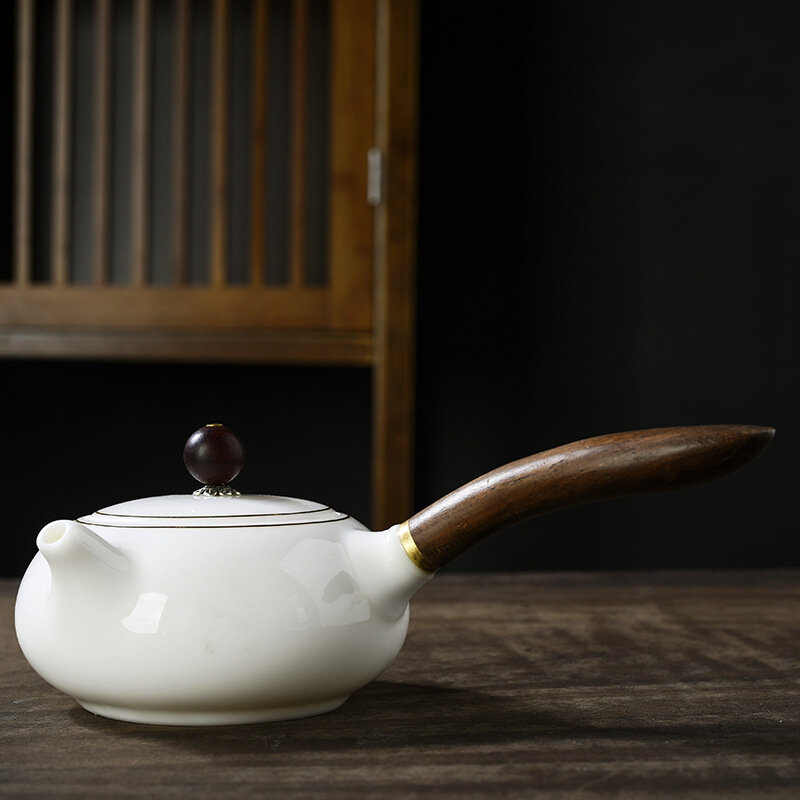 Изысканный белокерамический чайник с золотым узором и боковой ручкой, 250 мл