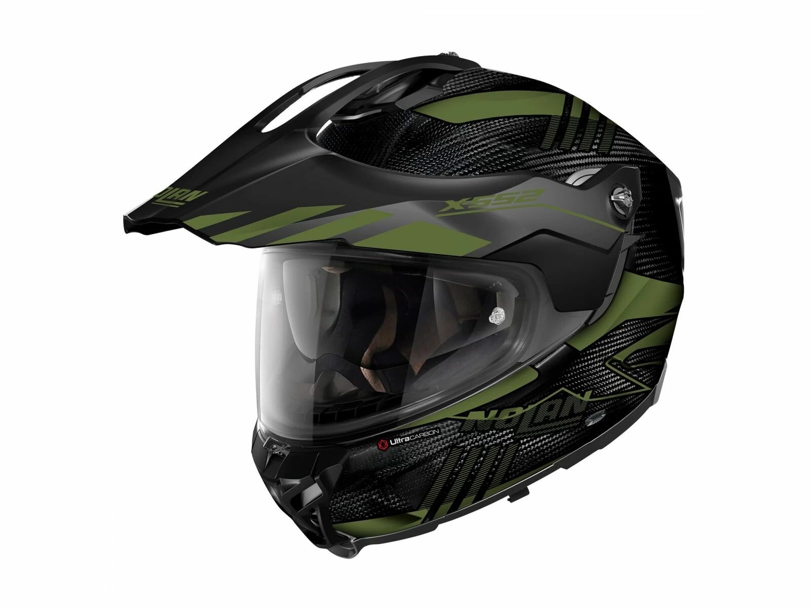 Шлем мотоциклетный X-552 ULTRA CARBON (2024) Wingsuit N-Com 027, Flat Carbon/Dark Green/Flat Black, L