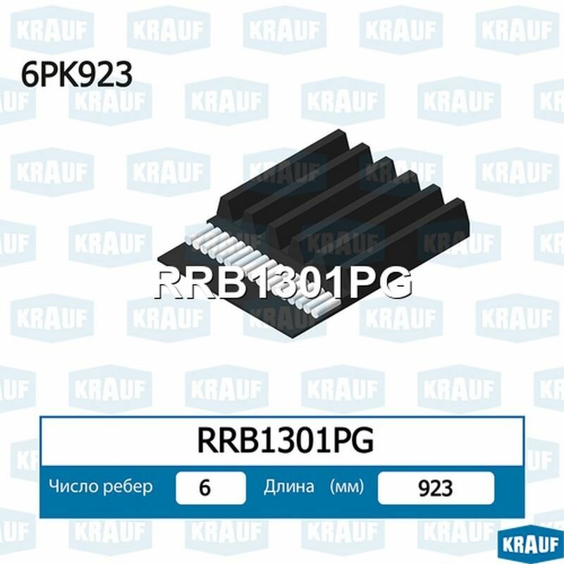 Ремень поликлиновой для а/м VW Golf, Passat B3/B4, Polo, Sharan, Krauf RRB1301PG