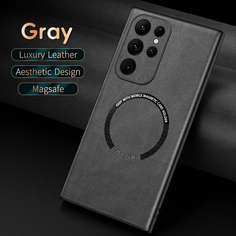 Роскошная кожаный MagSafe чехол для Samsung Galaxy S22 Ultra (Самсунг Галакси С22 Ультра)