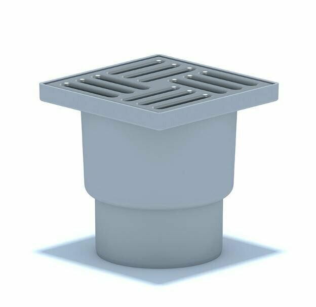 Трап 110 решётка-150*150 Ани пласт TQ1212 с сухим затвором, вертикальный нерегулируемый, с решёткой из нерж. стали