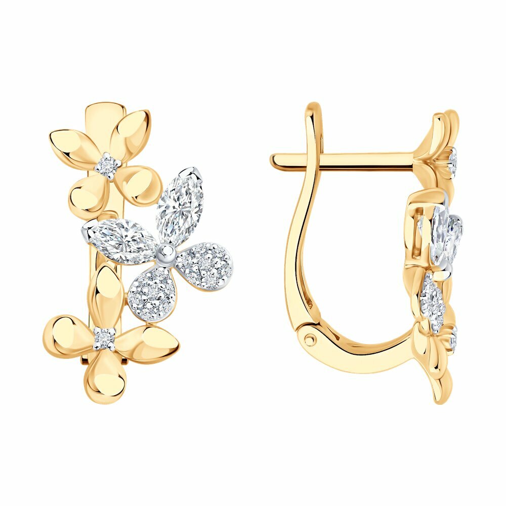 Серьги, красное золото, 585 проба, бриллиант выращенный