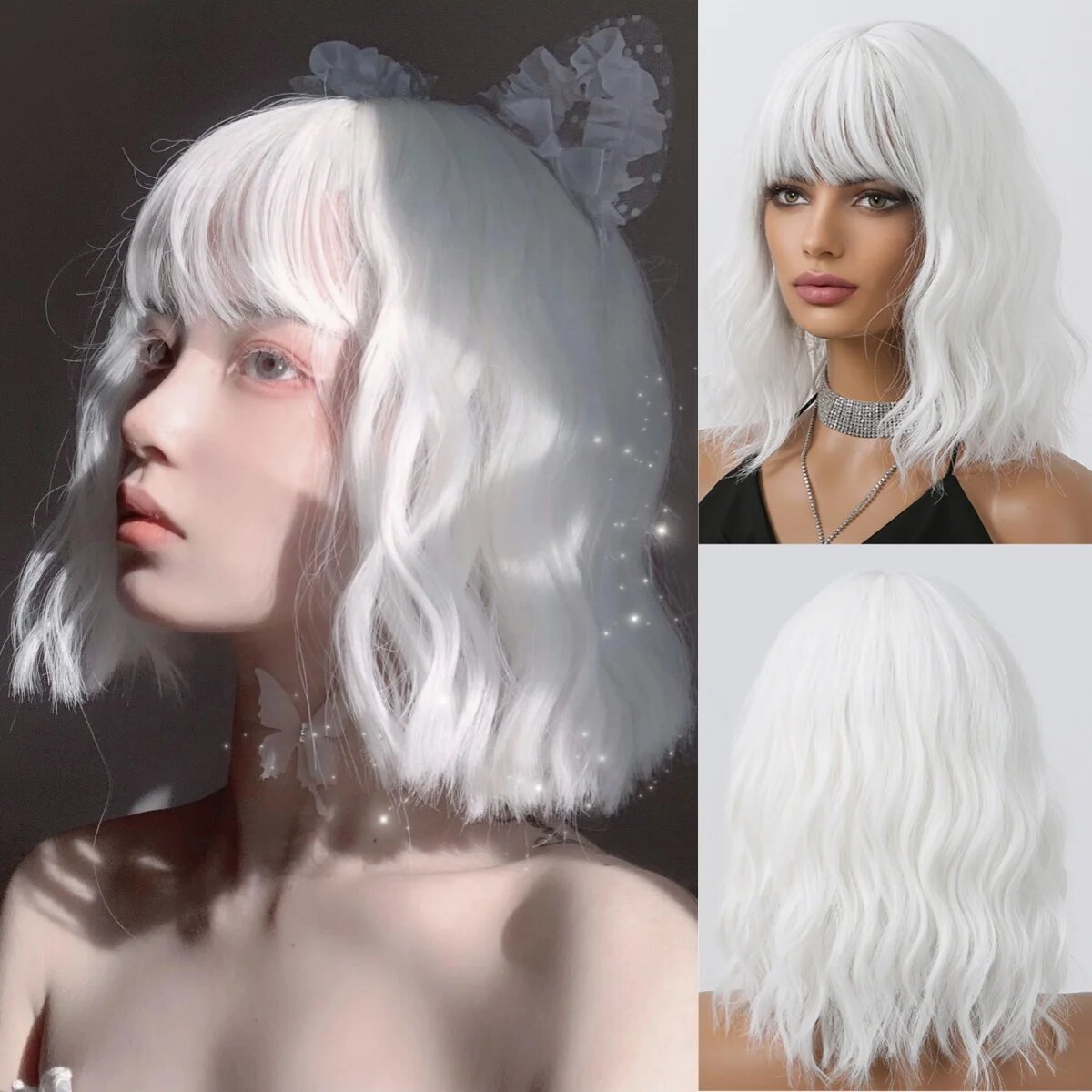 Короткий белый кудрявый парик Wig-WL1158-2