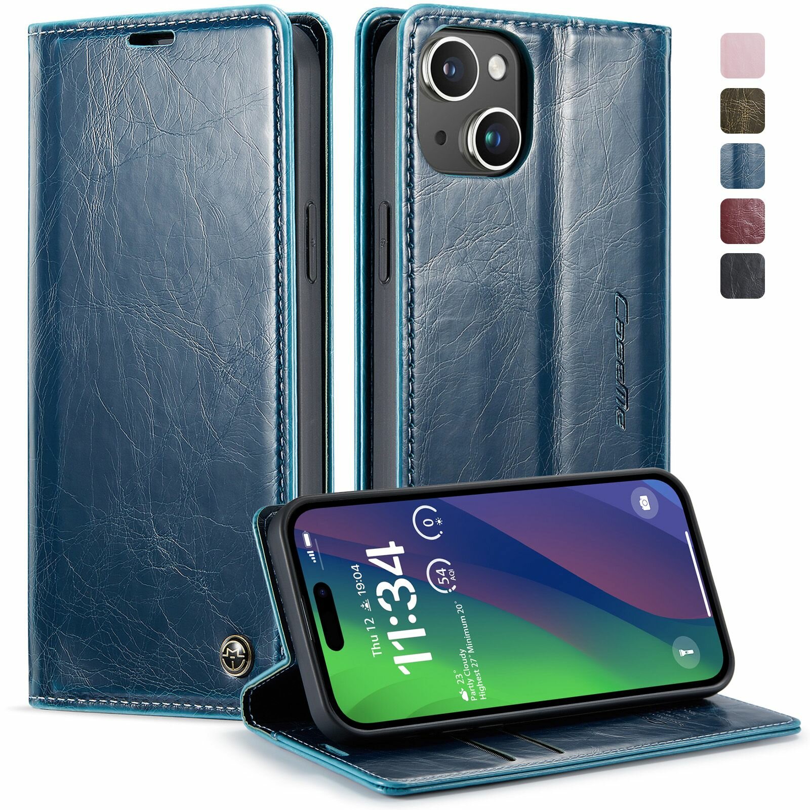 CaseMe Кожаный книжка чехол для Apple iPhone 15 Plus / Эпл Айфон 15 Плюс с визитницей из экокожи