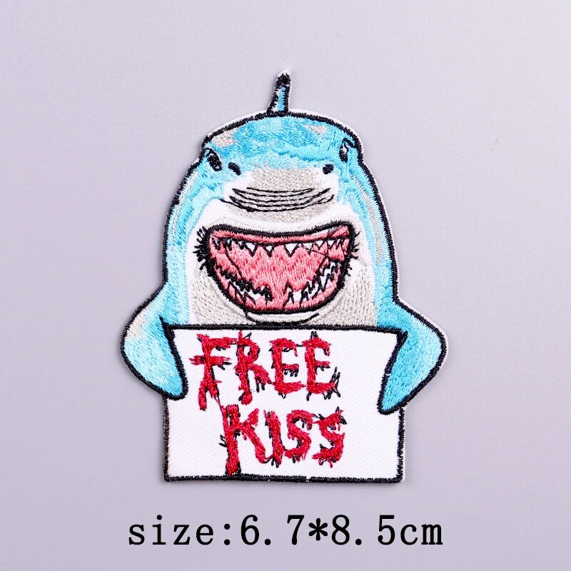 Нашивка с вышивкой в стиле панк с животными, железные нашивки для одежды, вышитые нашивки с медведем и акулой для одежды, наклейки в стиле хип-хоп, значки