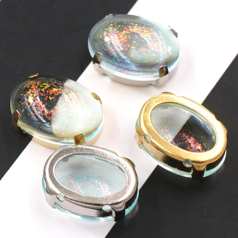 Стразы овальные канифольные, Water Blue, Gold Base