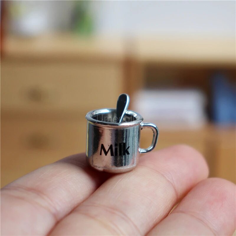Мини-чашка из металла для кукол BJD Blyth 1:6 Серый, CUP WITH SPOON C