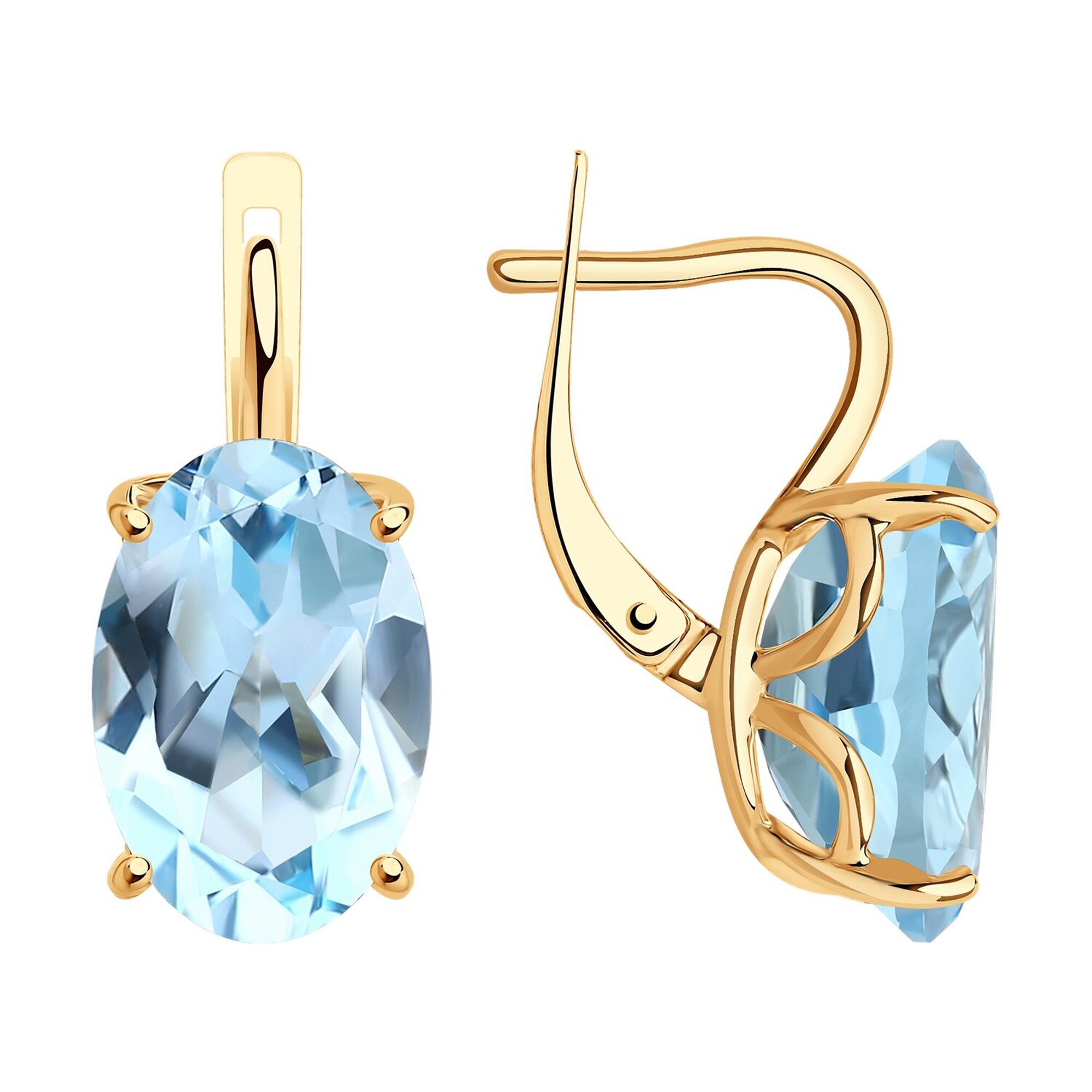 Серьги, красное золото, 585 проба, топаз