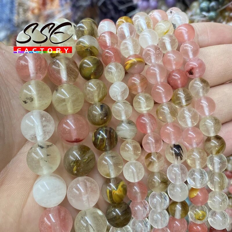 Бусины из арбузного турмалина и вишневого кварца 6-12 мм Sunshine and Beads