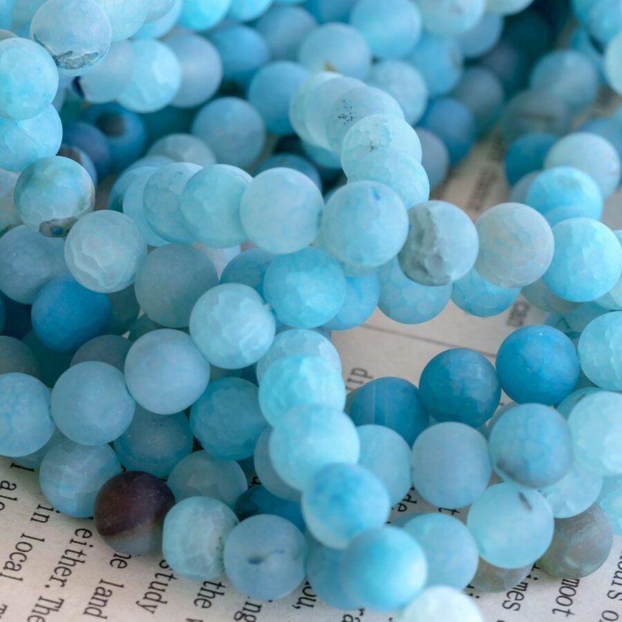 Агат Бусины натуральные 24 шт, ярко-голубой матовый, 8 мм