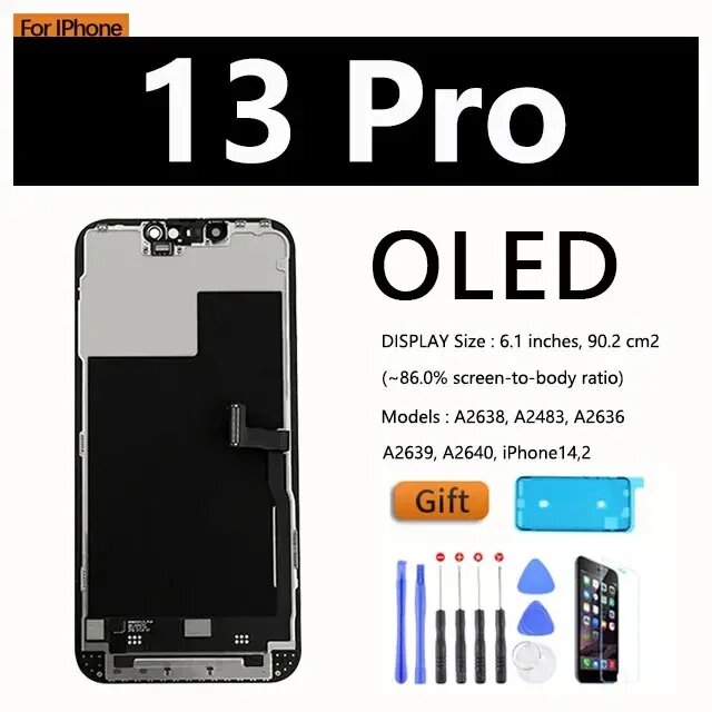 Для iPhone X XR XS XSmax 11 ЖК-дисплей сенсорный экран в сборе, цвет, 3D чувствительный, без мертвого угла касания, класс AAA + OLED For 13 pro