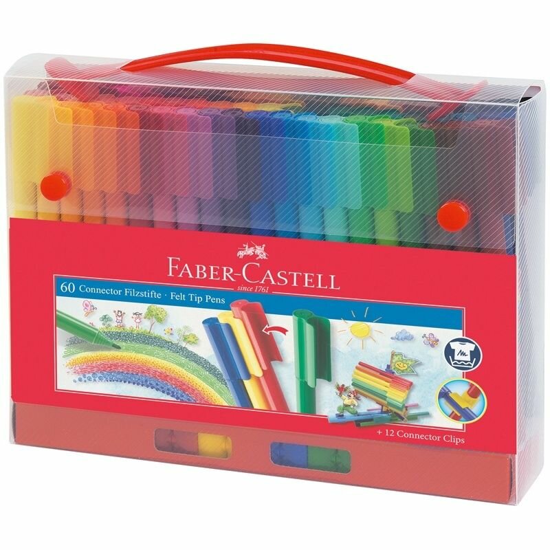 Фломастеры Faber-Castell "Connector", 60 цветов, смываемые, соединяемые колпачки (155560)