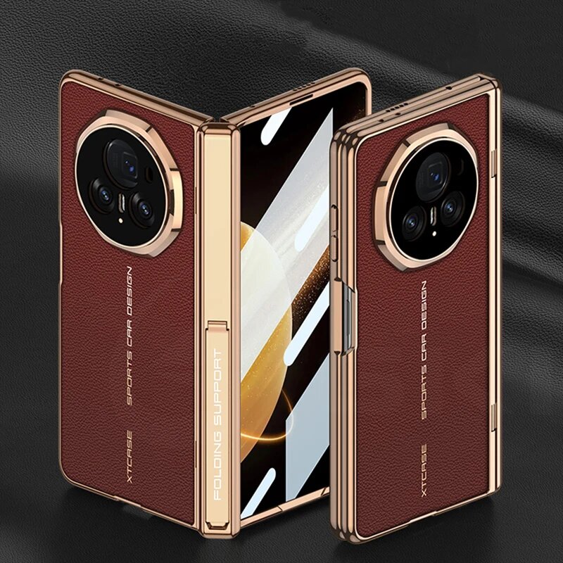 Роскошный кожаный стеклянный чехол для экрана Honor Magic V3, магнитный шарнирный кронштейн, Red