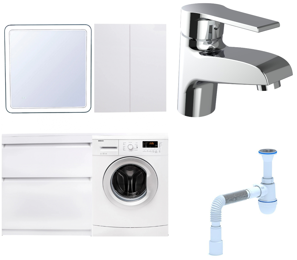 Комплект: Мебель для ванной Style Line Даллас 140 Люкс + Смеситель Agger Right A2902100 + Сифон АниПласт 140947 + A2902100 + C2015xrv