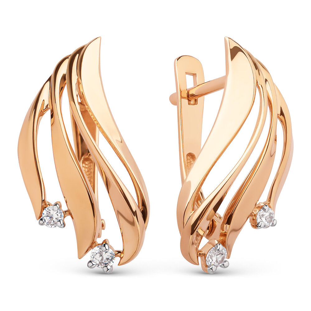 Серьги, красное золото, 585 проба, фианит