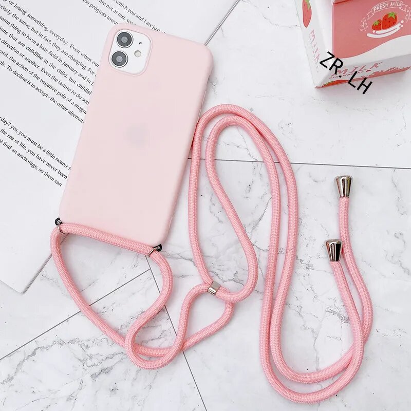 Розовый чехол для iPhone 14 Pro с ремешком