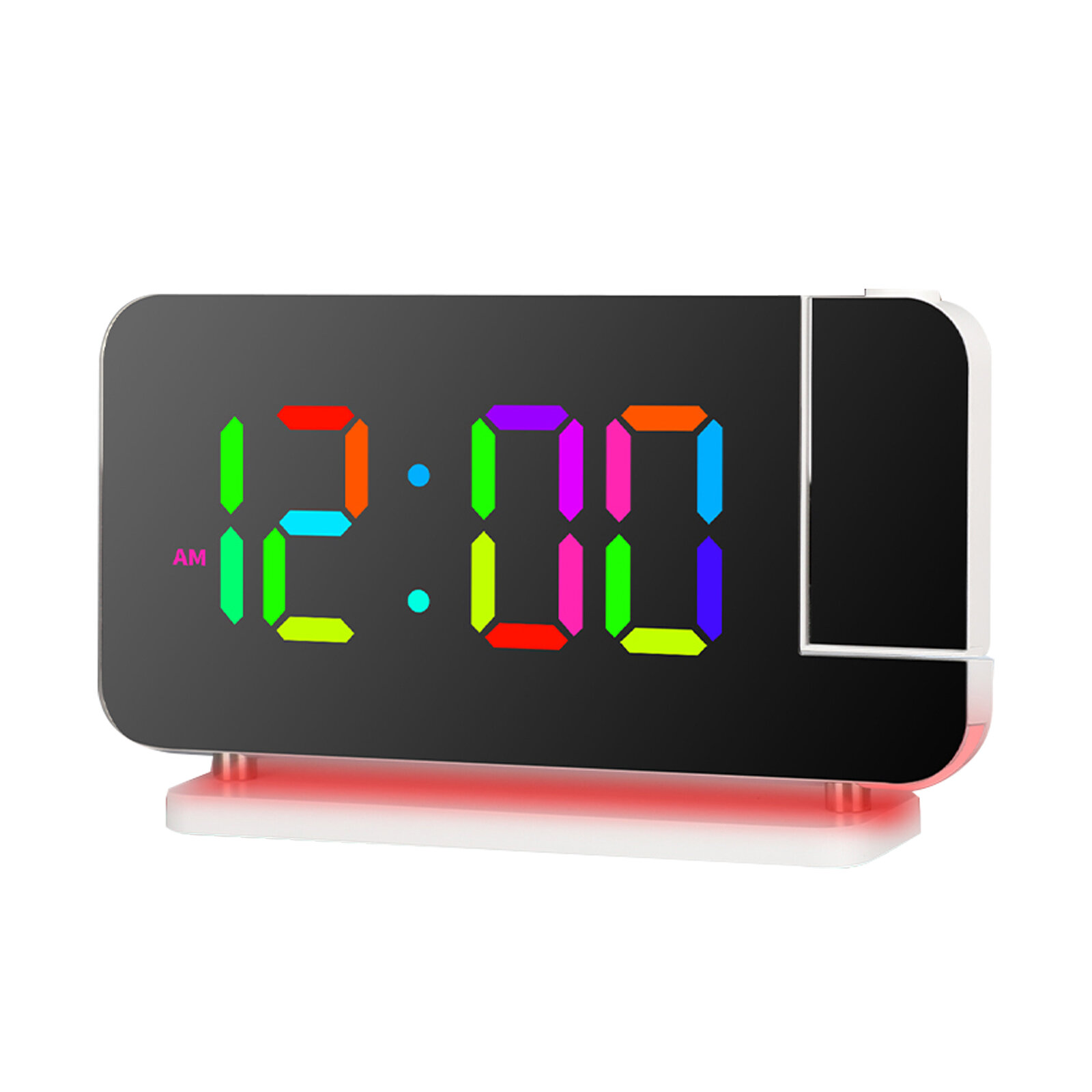 Электронные часы RGB LED с ночным светом, будильником, проекционным отображением и базой с RGB фоновым светом для декора дома, черный/белый цвет, яркость 100% - 80% - 60% - 40% - 20% - выкл, громкость 6 уровней, проекционная яркость 3 уровня, размер