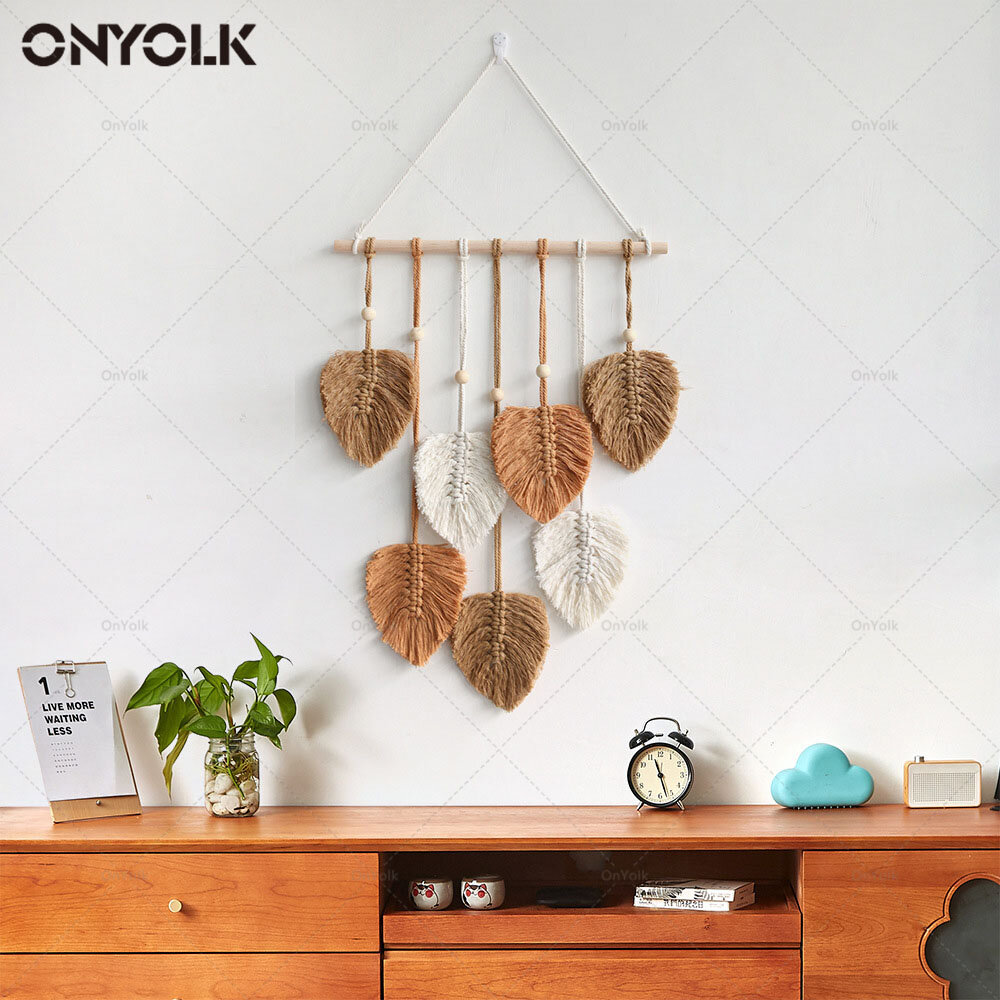 Настенный гобелен из листьев Панно настенное макраме