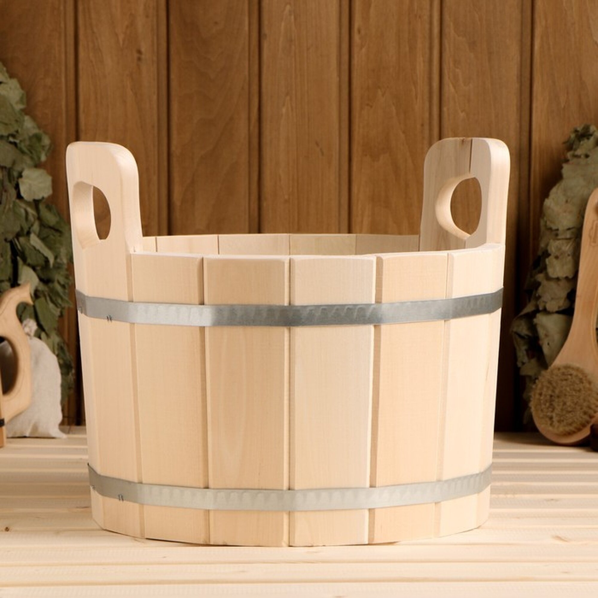 Шайка Добропаровъ, из липы, с нержавеющей вставкой, 9л, круглая