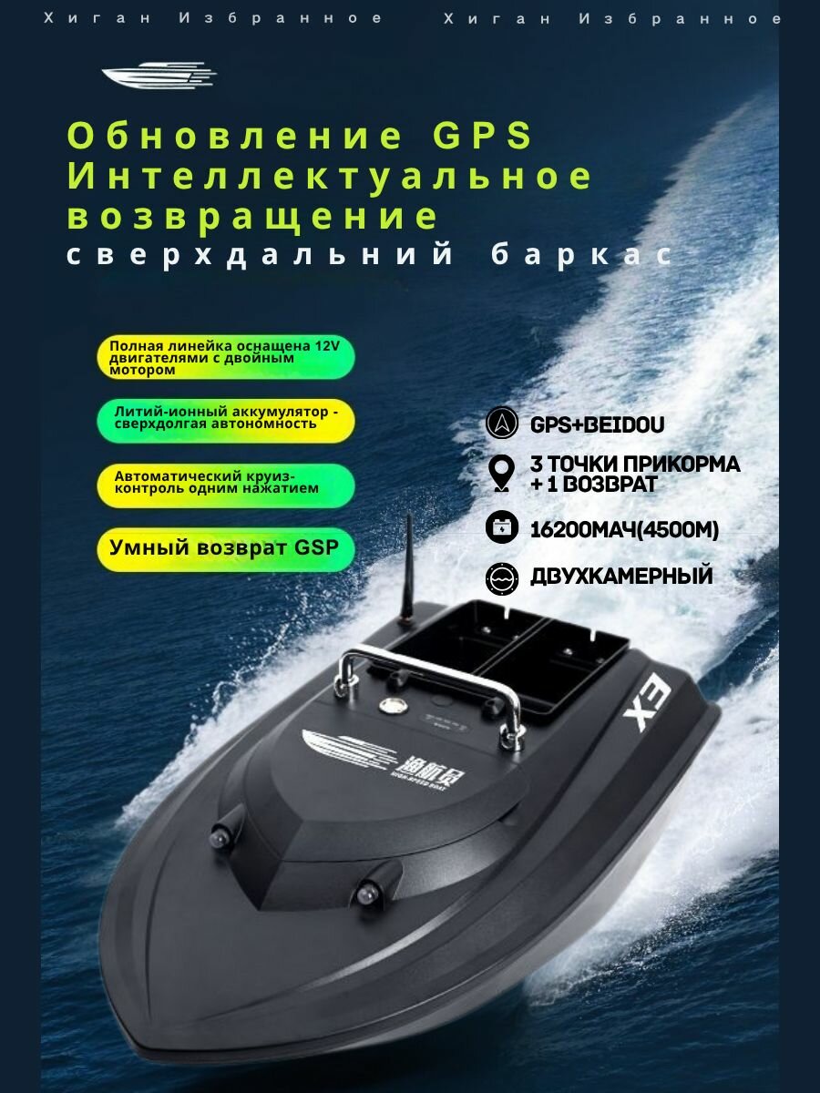 Прикормочная лодка с GPS 16200 мАч + два бункера максимальная мощность и универсальность