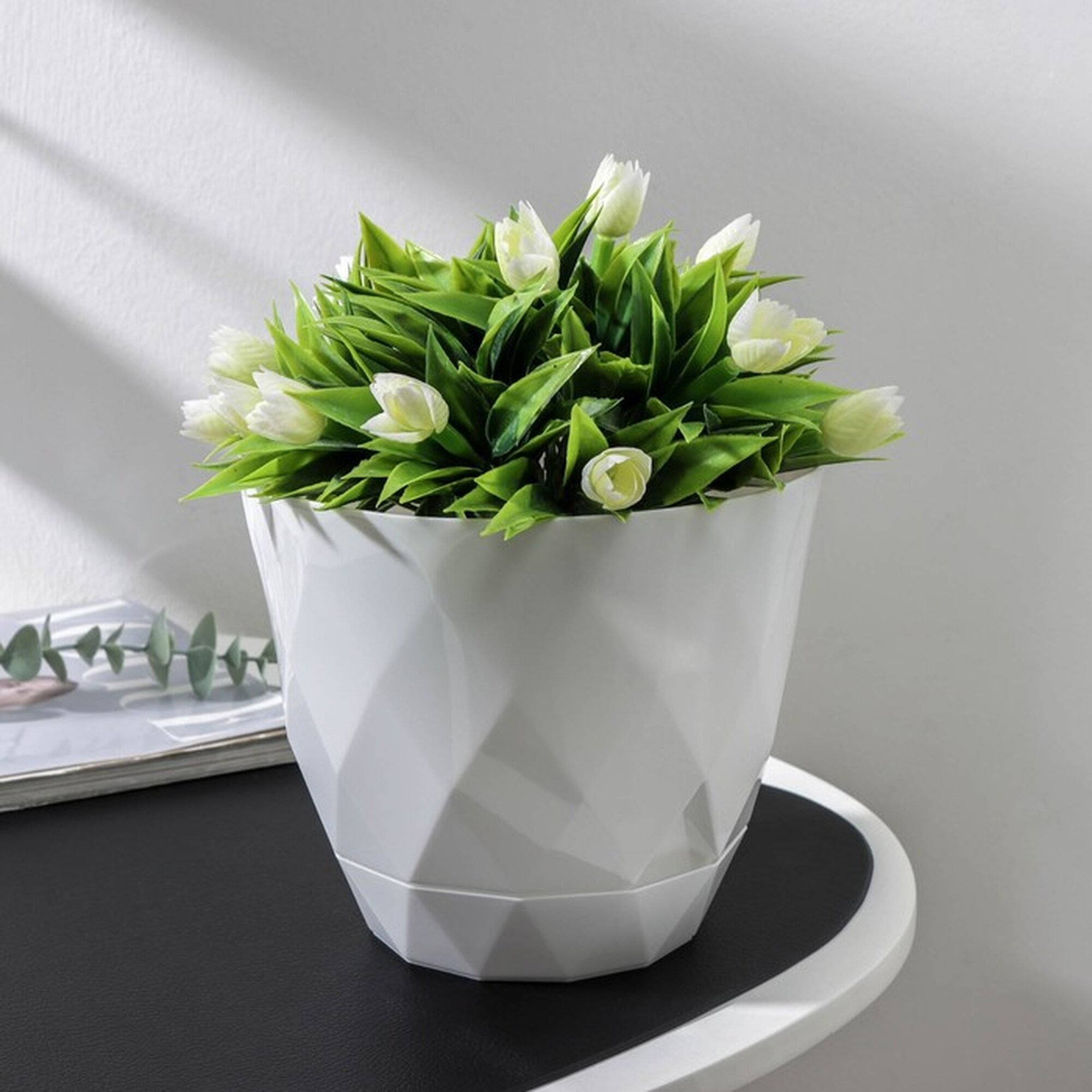 Горшок для цветов с поддоном Laurel, 2.3 л, d=17.5 см, h=15 см, пластиковый, белый