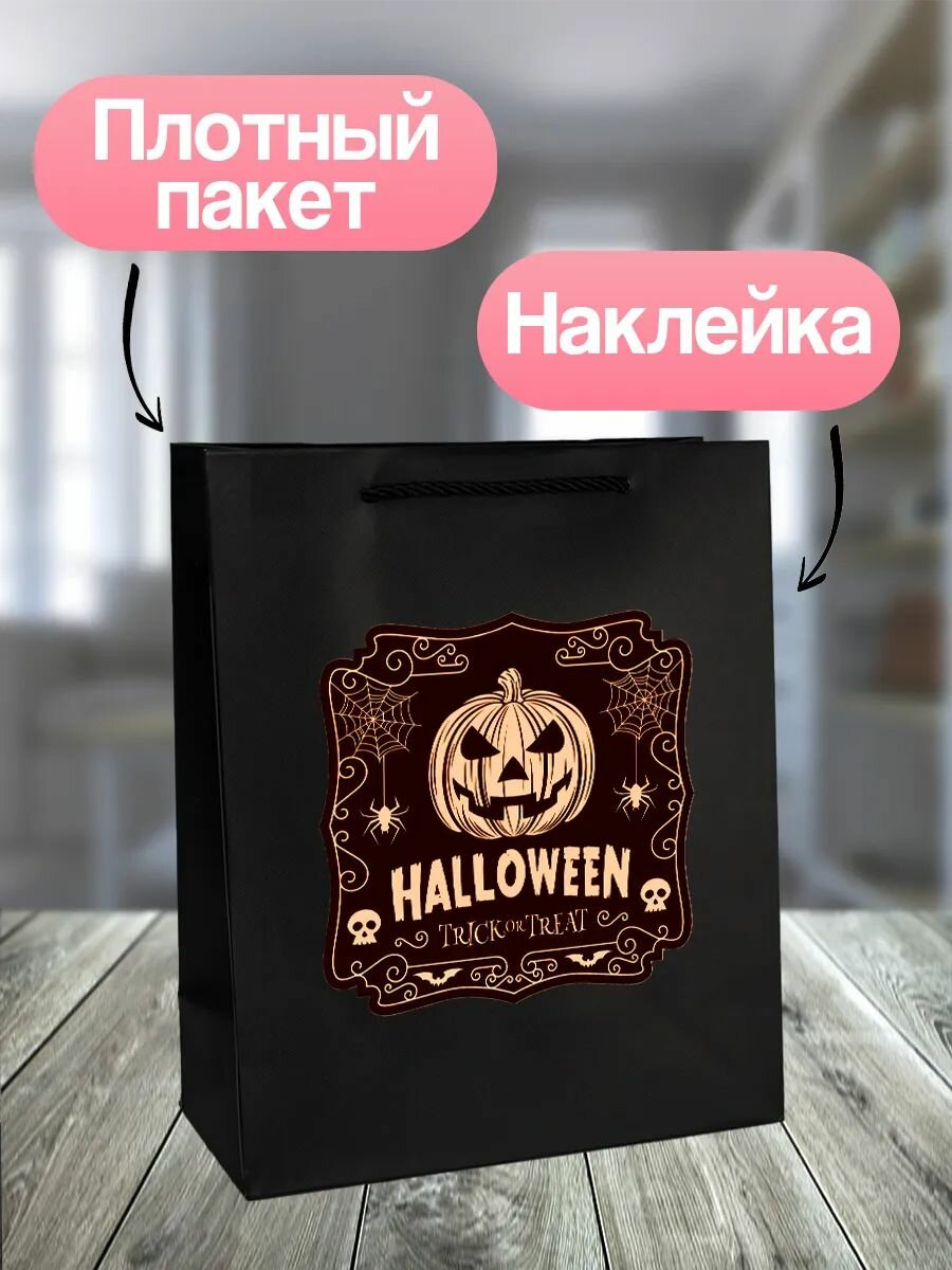 Подарочный пакет большой черный Хэллоуин, упаковка для подарка, 26х31 см — фото 1
