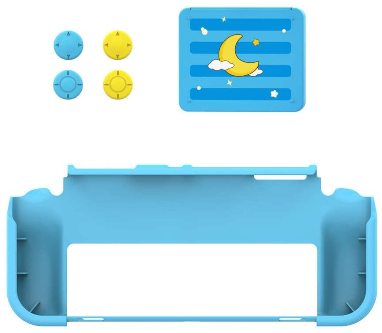 Защитный чехол голубой + кейс для картриджей и накладки на стики для Nintendo Switch и Nintendo Switch OLED