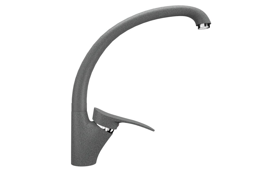 Смеситель для кухни Ulgran U-001 U-001-309 с поворотным изливом, серый, матовый, однорычажный, латунный, с керамическим картриджем