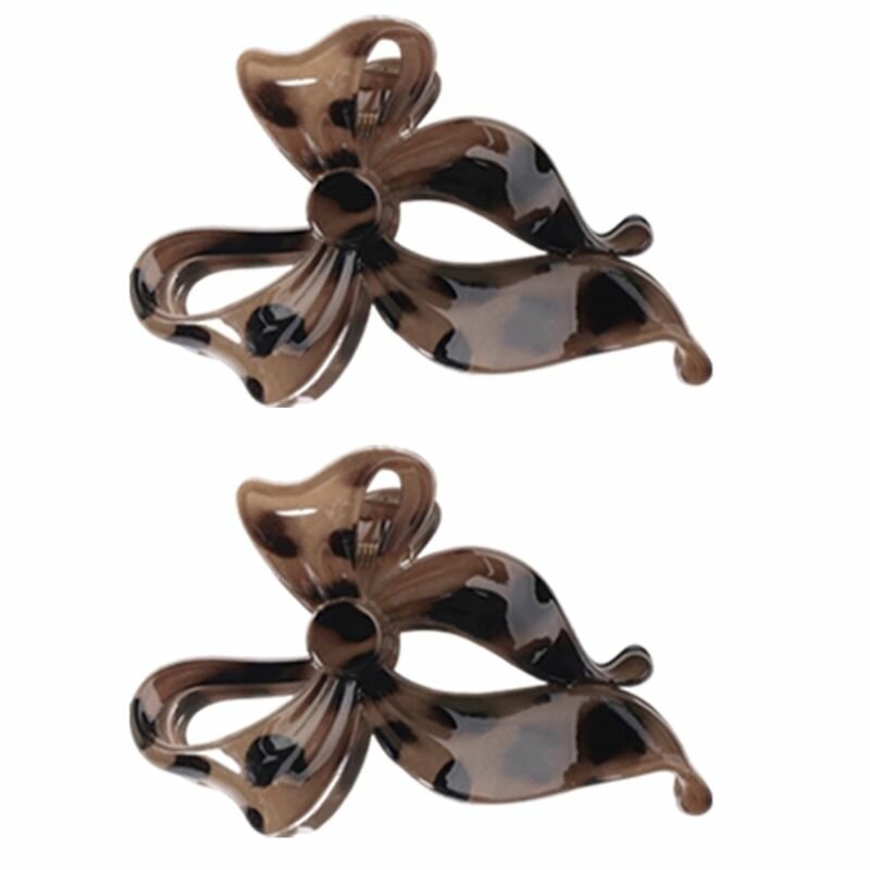 2 захвата с бантом-светло-кофейный леопардовый узор