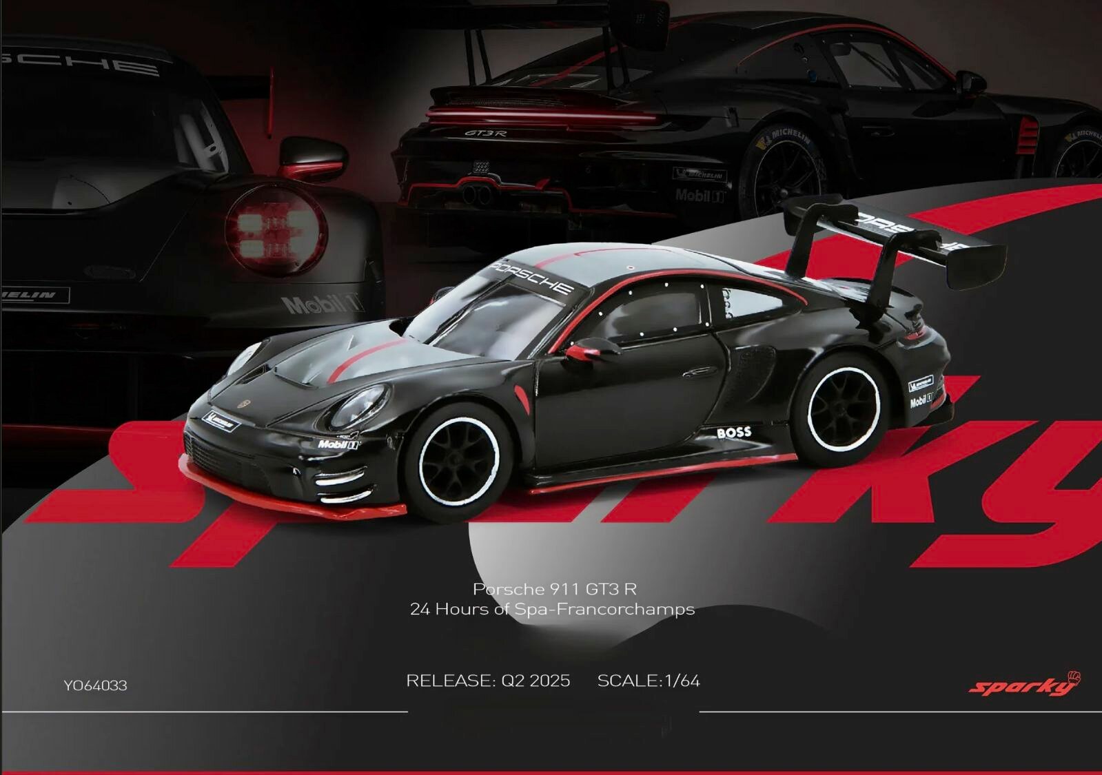 Коллекционная машинка Sparky Tiny Exclusive 1:64 Porsche 911 GT3 R 24 Hours of Spa-Francorchamps black