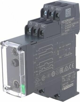 Реле времени SCHNEIDER RE22R2AMR 0,05с-300ч, DPDT, 250ВAC/8А, Uпит: 24-240ВAC, DIN,1шт