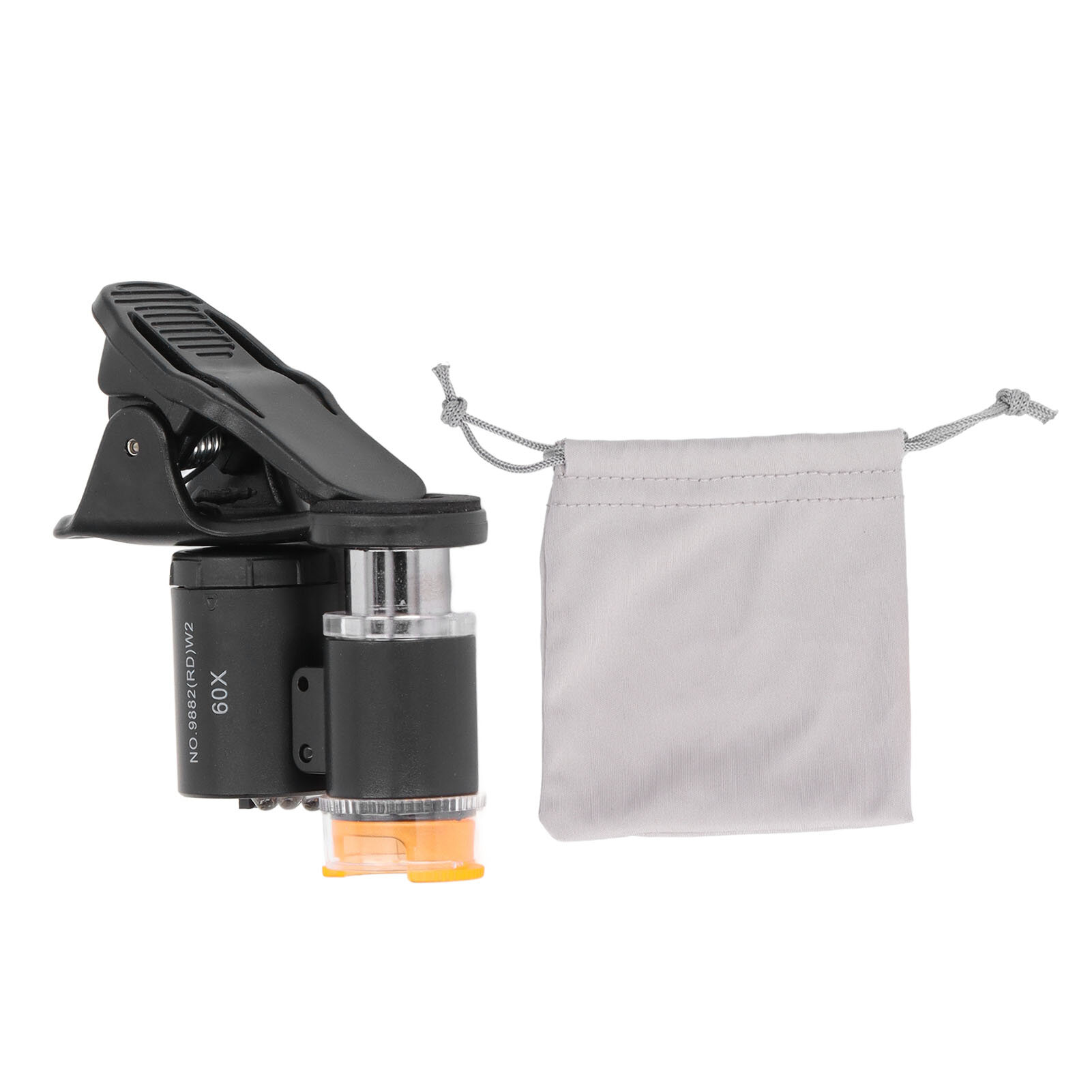 60X Phone Microscope Portable HD with UV Light 2 LED Lights Magnifying Glass for Photograph Black