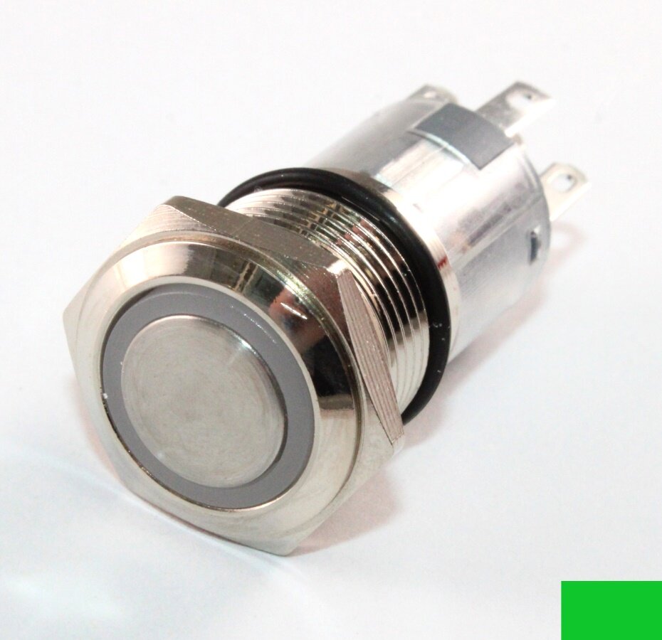 Кнопка антивандальная LAS2GQF-11ZE/G/N on-on, 3A, 250В, RUiCHi, (зеленая подстветка)