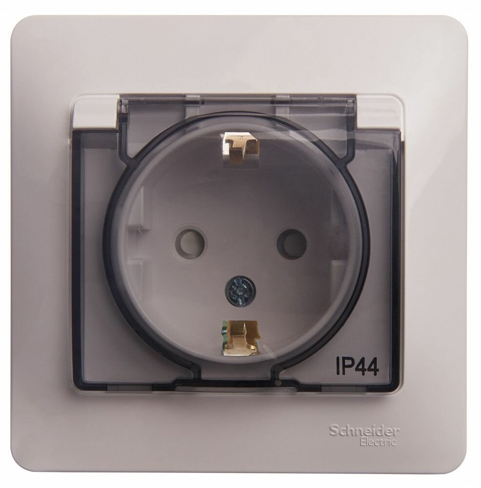 Розетка с крышкой Шнайдер Systeme (Schneider) Electric Glossa с/з со шторками в сборе, белая (глянцевая) GSL000148