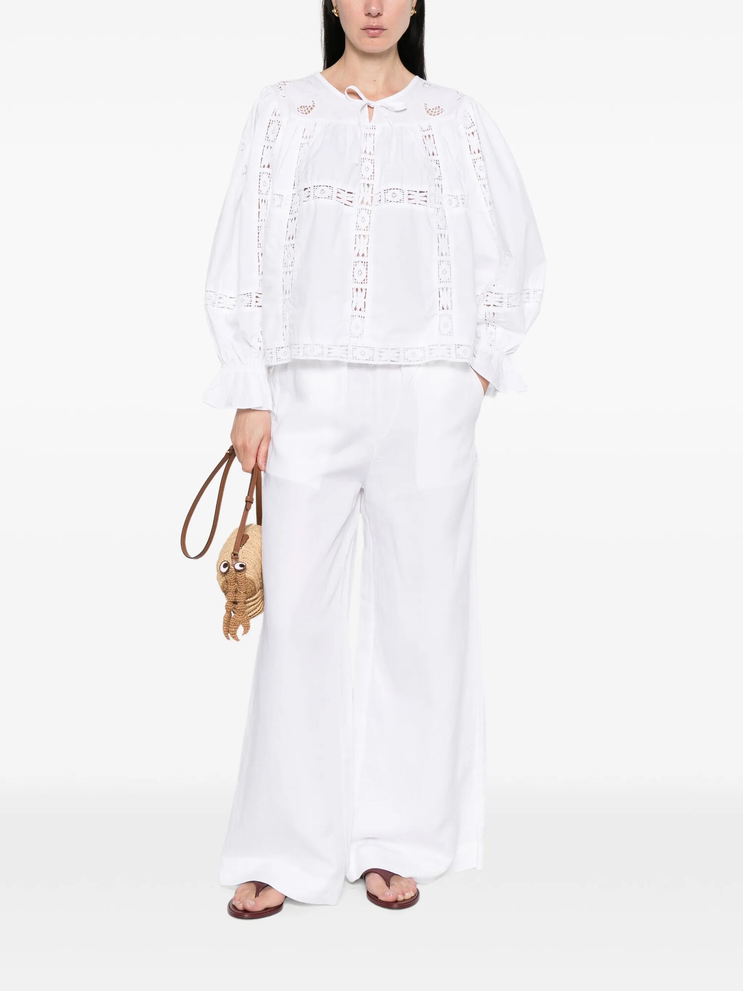 Блуза JcSophie Lace ruffled blouse, размер 34, white — фото 1