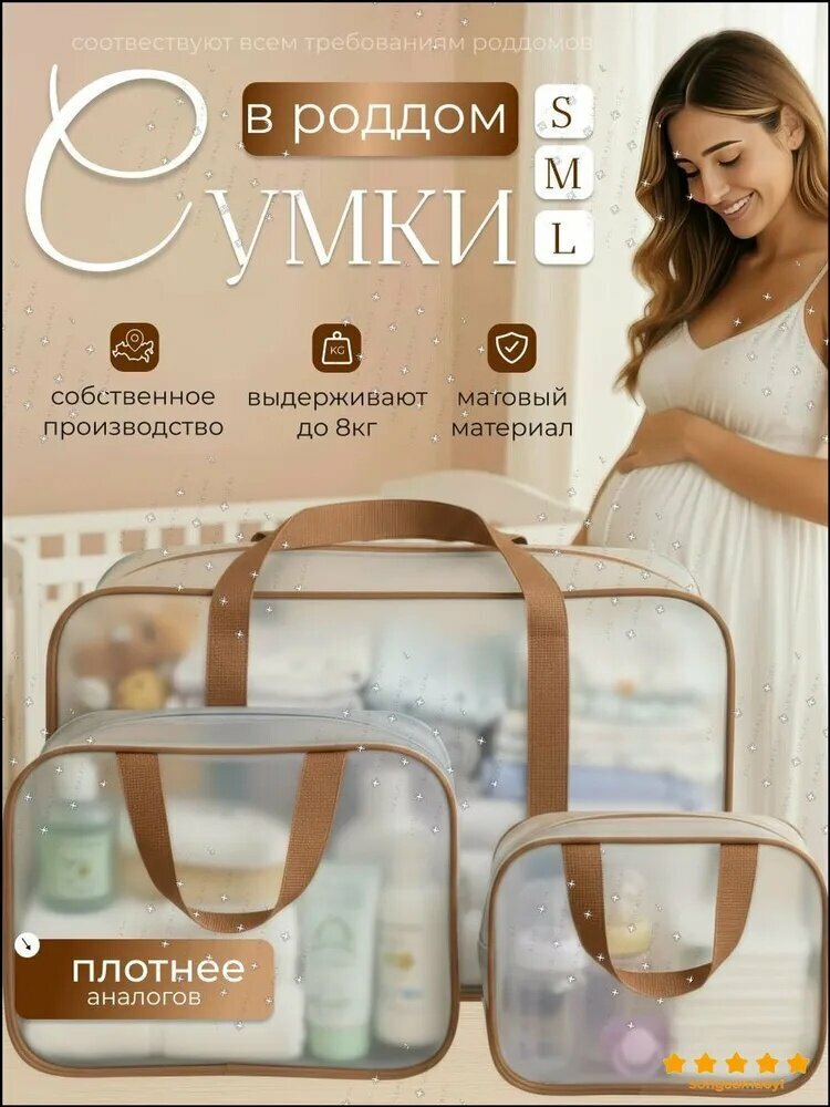 Сумки в роддом прозрачные для беременных набор 3 шт. без наполнения для мамы и малыша