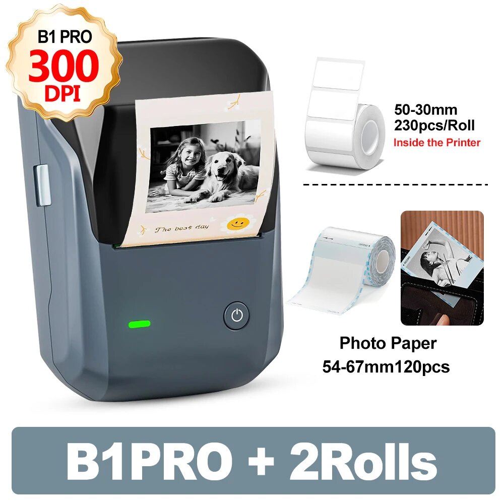 Портативный фотопринтер Niimbot B1PRO 300 DPI, Sea Wind 54x67