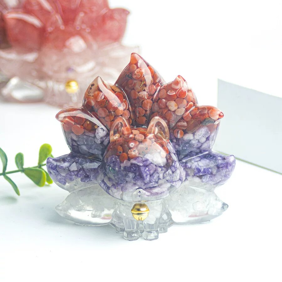 10# Красный карнеол, фиолетовый кунзит и белый кварц кристаллическая фигурка