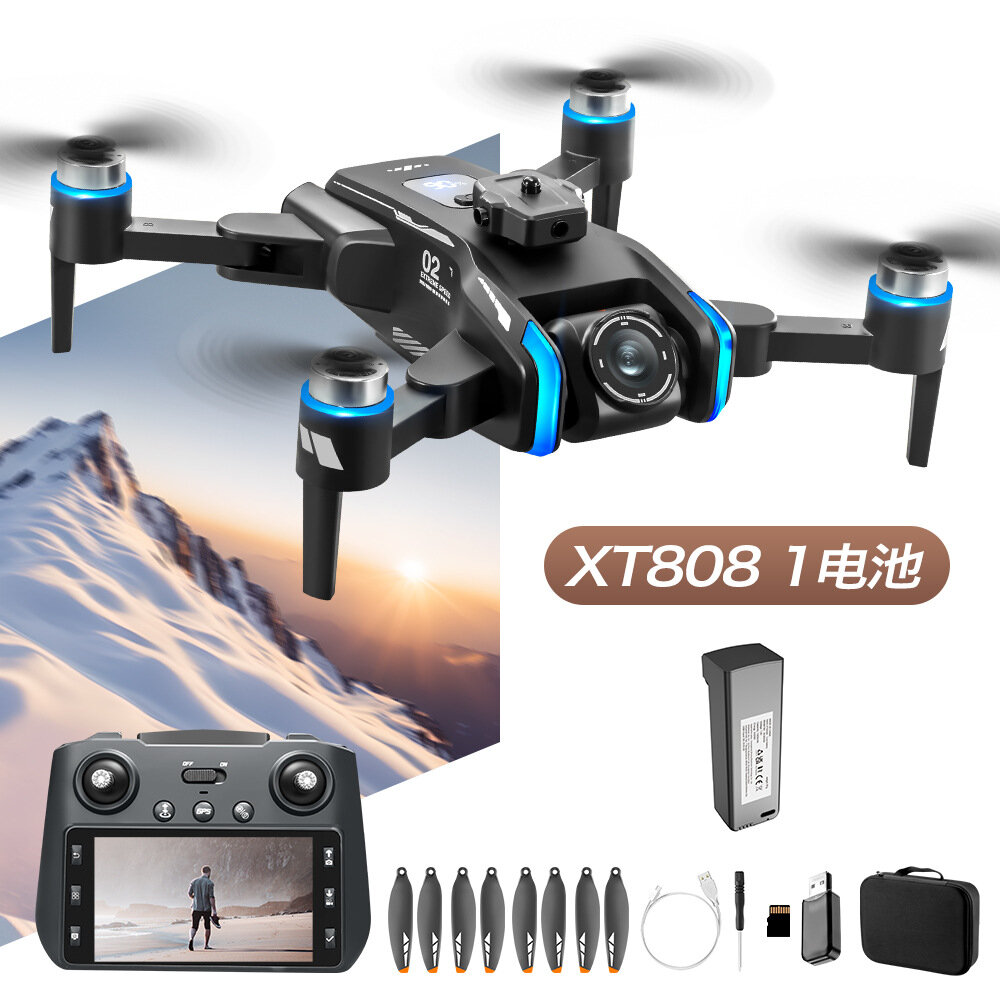 Складной GPS-квадрокоптер XT808 с пультом дистанционного управления с экраном 5,9 дюйма и углом обзора 180 градусов.° Регулируемая линза