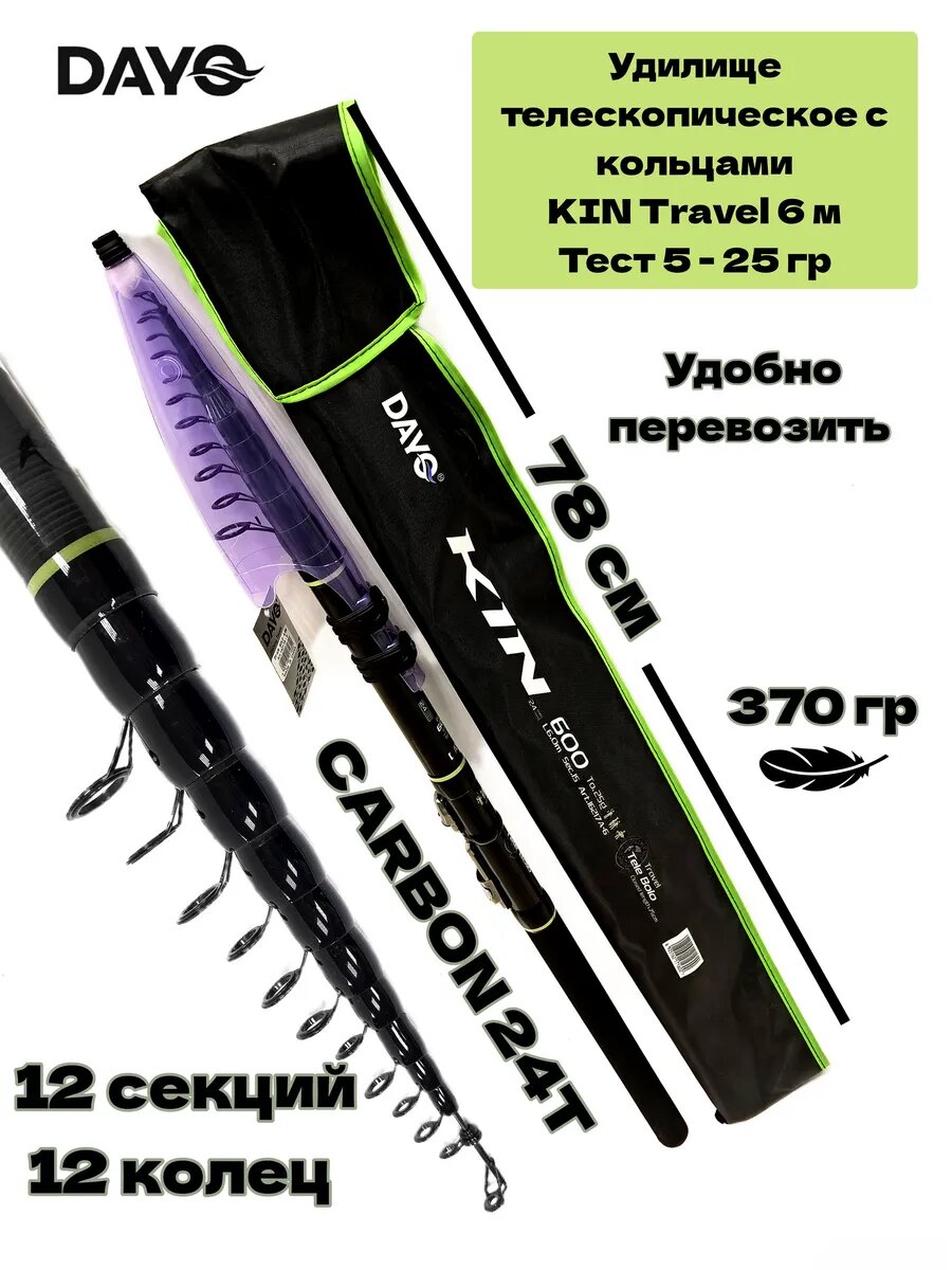 Удилище телескопическое KIN 6 м, тест до 25 гр