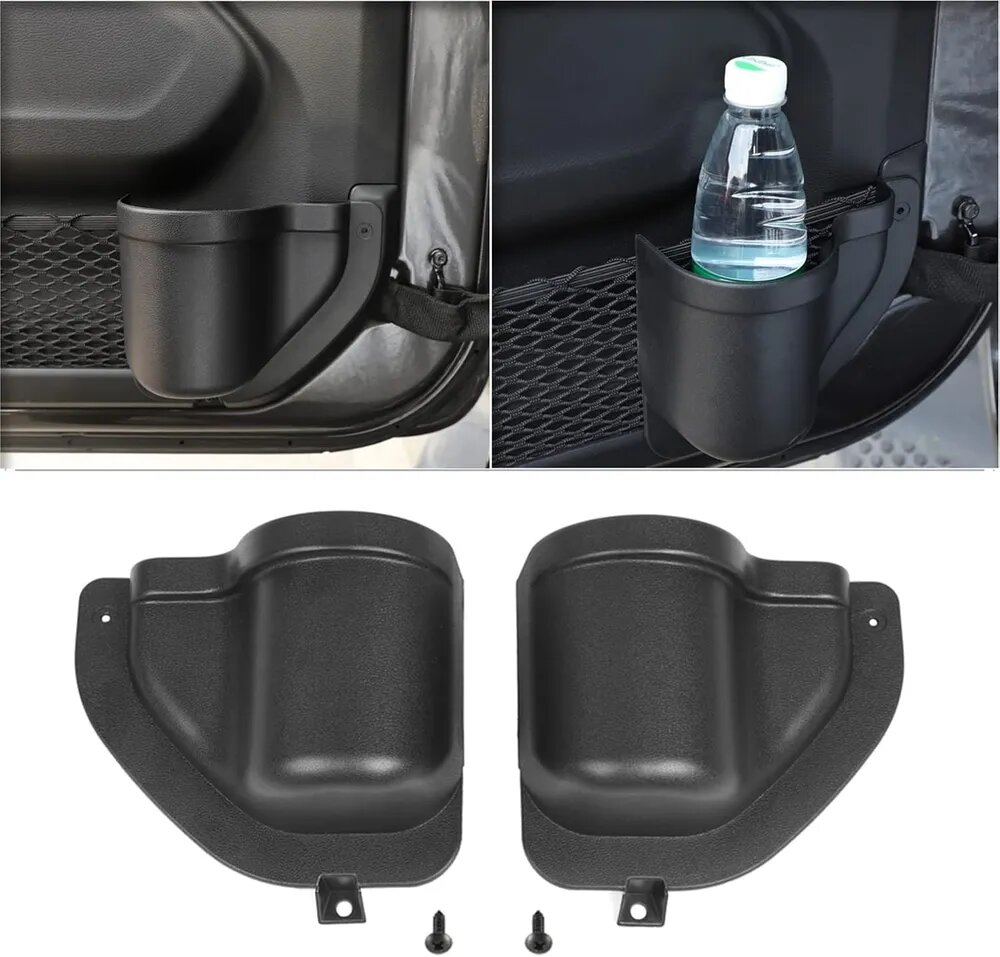 YOCTM Набор из 2-х органайзеров для передних дверей Jeep Wrangler JL JLU Rubicon Sport Sahara Gladiator JT 4EX 2018-2025 годов выпуска, аксессуары хранения в салоне, черный цвет (органайзер дл
