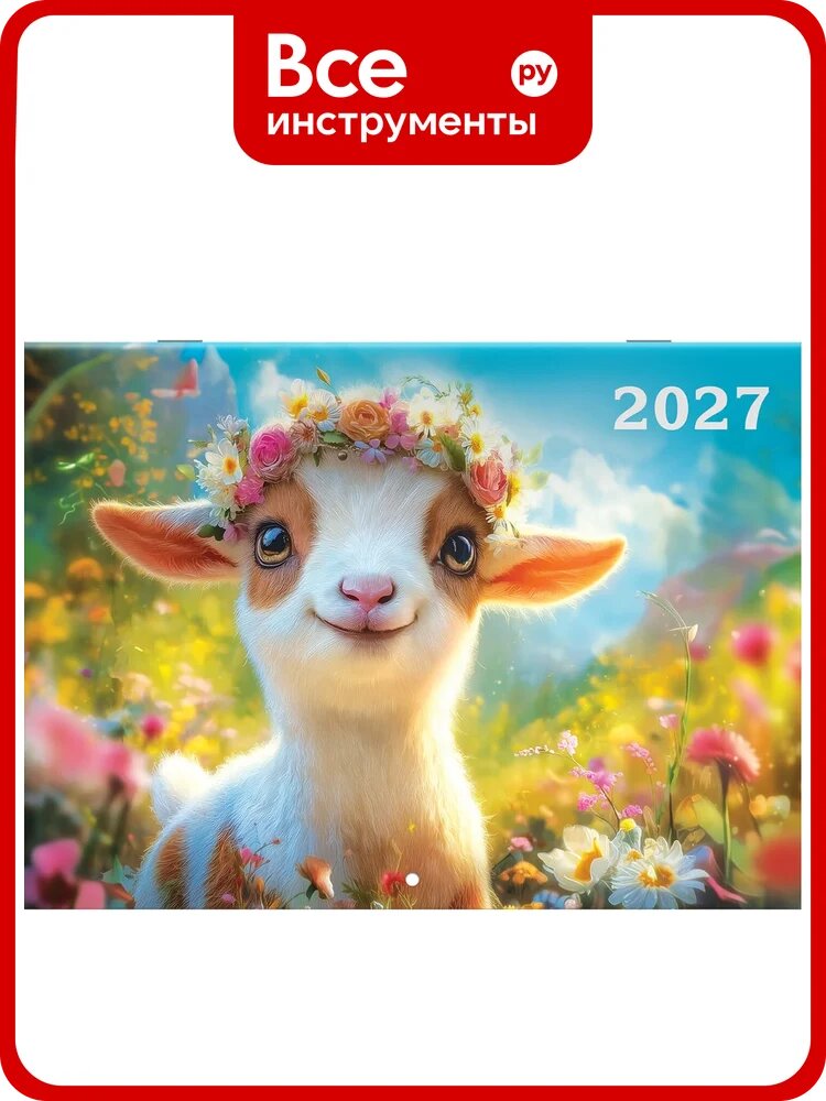 Календарь-планер настенный перекидной на 2027г, 12 листов, 29,5х21,3см, Год козы, BRAUBERG 118446