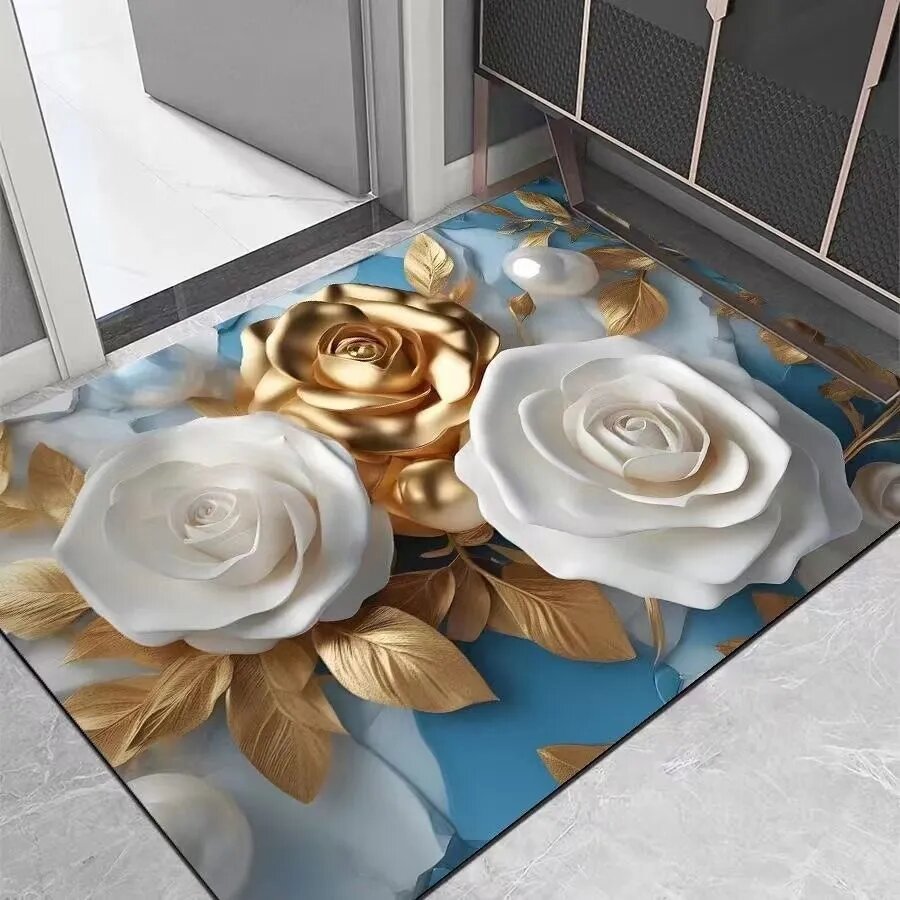 Коврик для ванной 40x60 см 3D-эффект кремовый, голубой, микрофибра