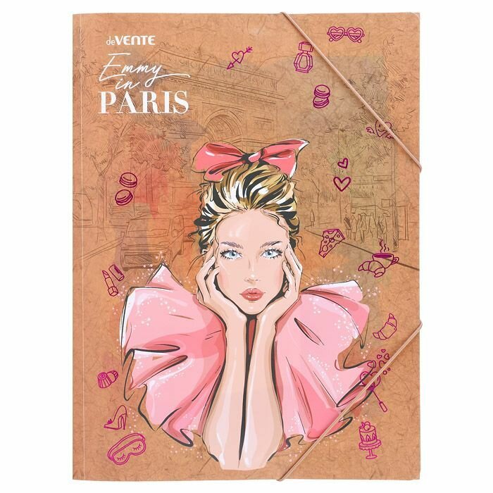Папка с резинкой deVENTE "Emmy in Paris", A4, 240х320 мм, 400 мкм, фактура "Крафт-имитация", с рисунком (3070224)