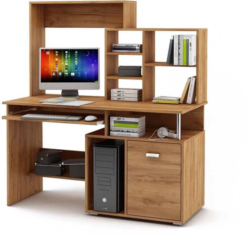 Стол компьютерный "Имидж (Арсенал) 58", ЛДСП, с надстройкой, 130x60х145 см, отделение для системного блока