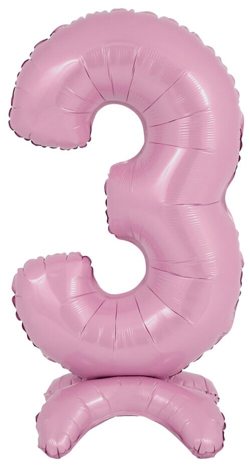 Воздушный ходячий шар фольгированный Grabo Цифра 3 на подставке, нежно-розовый, 64 см