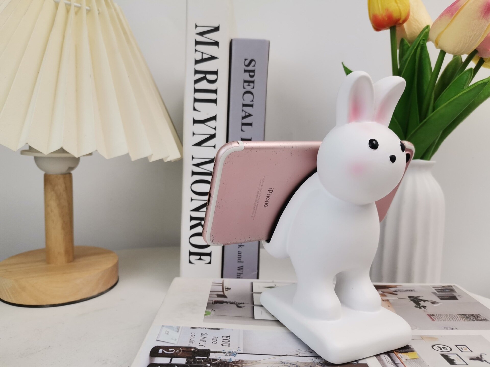 Горячая продажа подставки для телефона в виде кролика, маленький белый кролик, подставка для планшета, универсальный резиновый орнамент, держатель для телефона для детей, подарок на Праздник середины осени