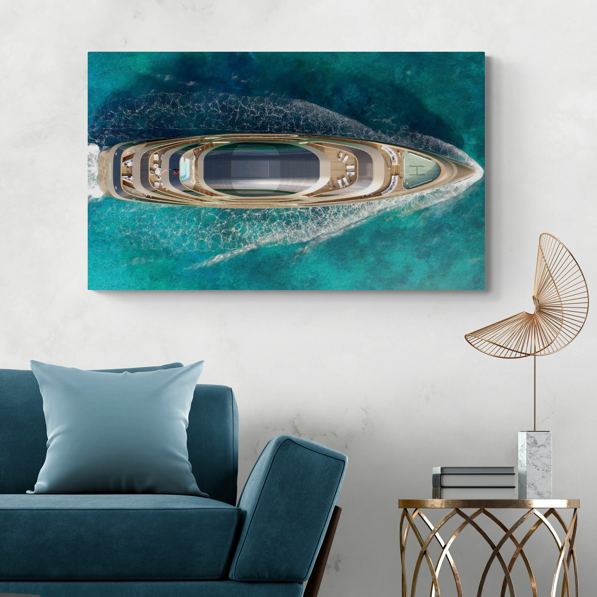 Картина для интерьера на холсте "Роскошная яхта в океане" 60х100 см