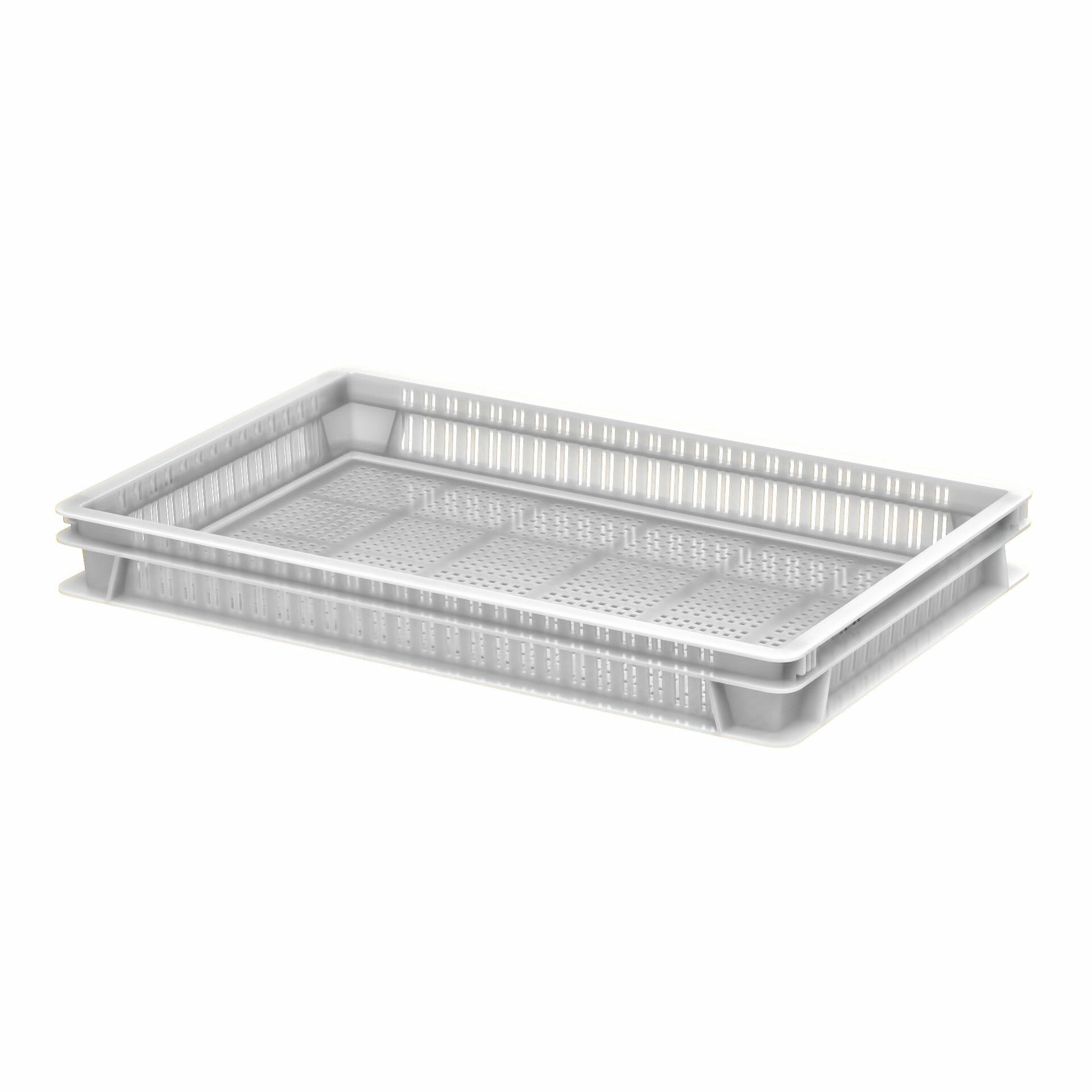 Ящик для полуфабрикатов, ягод, овощей и фруктов перфорированный, белый, 600х400х75 мм